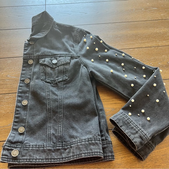 bebe | Jackets & Coats | Bebe Black Jean Jacket With Pearl Detail ...